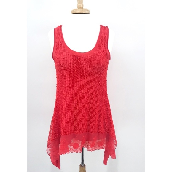 Cupio | Tops | Cupio Bright Orange Knit Lace Floral Trim Top A2 | Poshmark